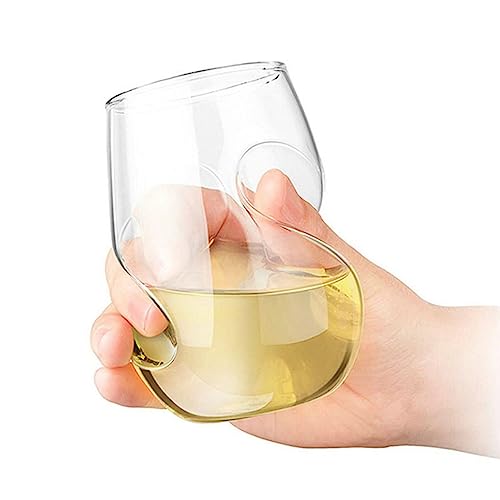 Glassware Stemless Wine Glasses, Clear Glass with Finger Indentations, Naturally Aerates Wine, Unique and Elegant Drinkware, 16.6 oz(430ml Capacity, Set of 2