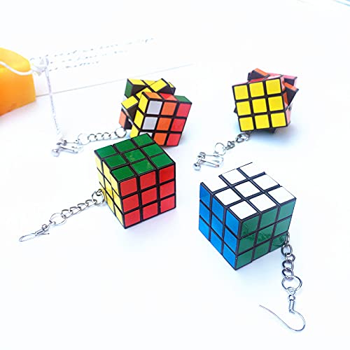 Handmade Creative Cute Real Magic Cube Dangle Earrings Personality Puzzle Cube Play Cartoon Funny Earrrings for Women Girls Punk Jewelry-A ear hook