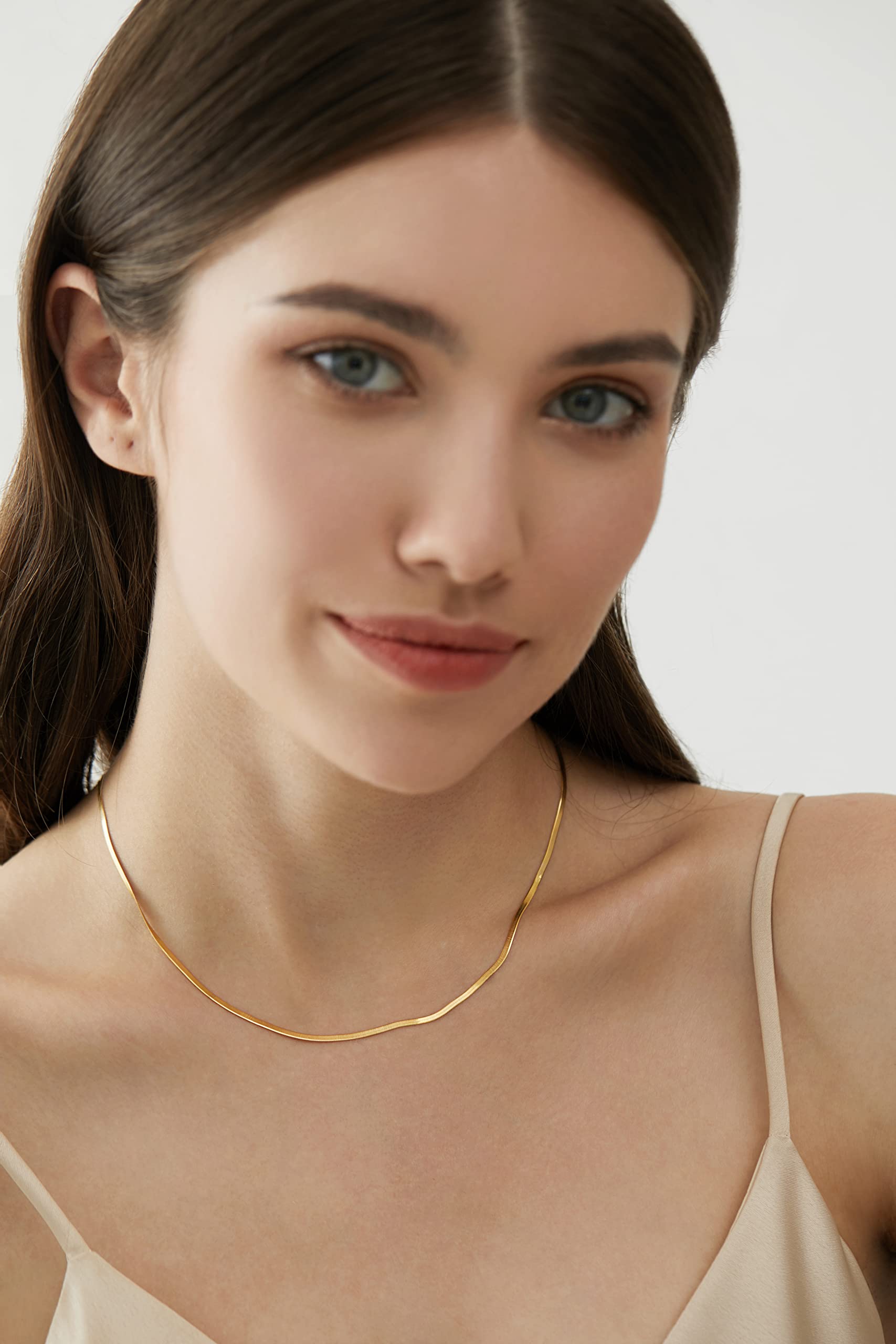 Gold Herringbone Necklace for Women14k Chain Dainty Waterproof Jewelry Gift for Women