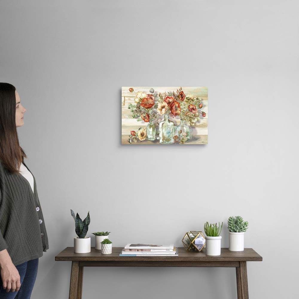 GREATBIGCANVAS Spice Poppies and Eucalyptus in Bottles Canvas Wall Art Print, Poppy Home Decor Artwork, 36"x24"x1.5"