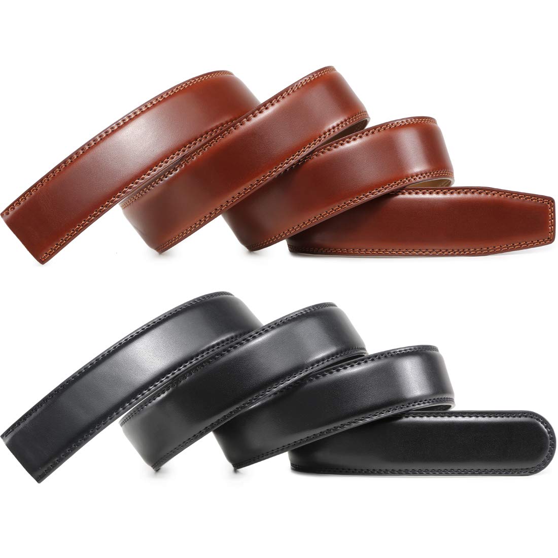 Founders & C Mens Leather Ratchet Belt Strap Only 1 3/8โ without Buckle (28"-42" Waist Adjustable, Black leather -106/burnt Umber Leather)