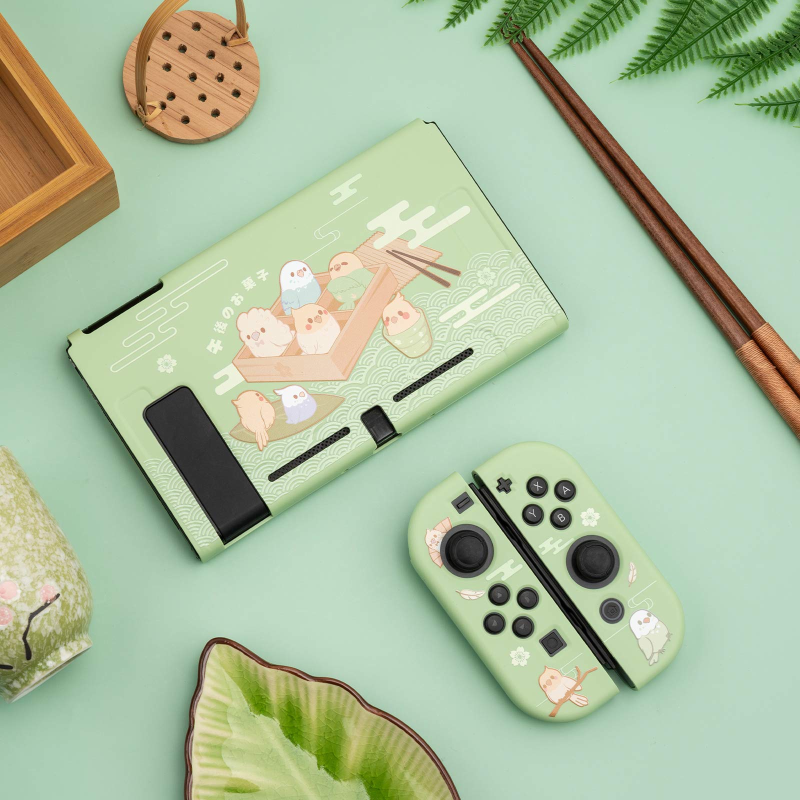 GeekShare Protective Case Compatible with Switch, Soft TPU Slim Case Cover Compatible with Switch Console and Joy-Con (Little Parrots)