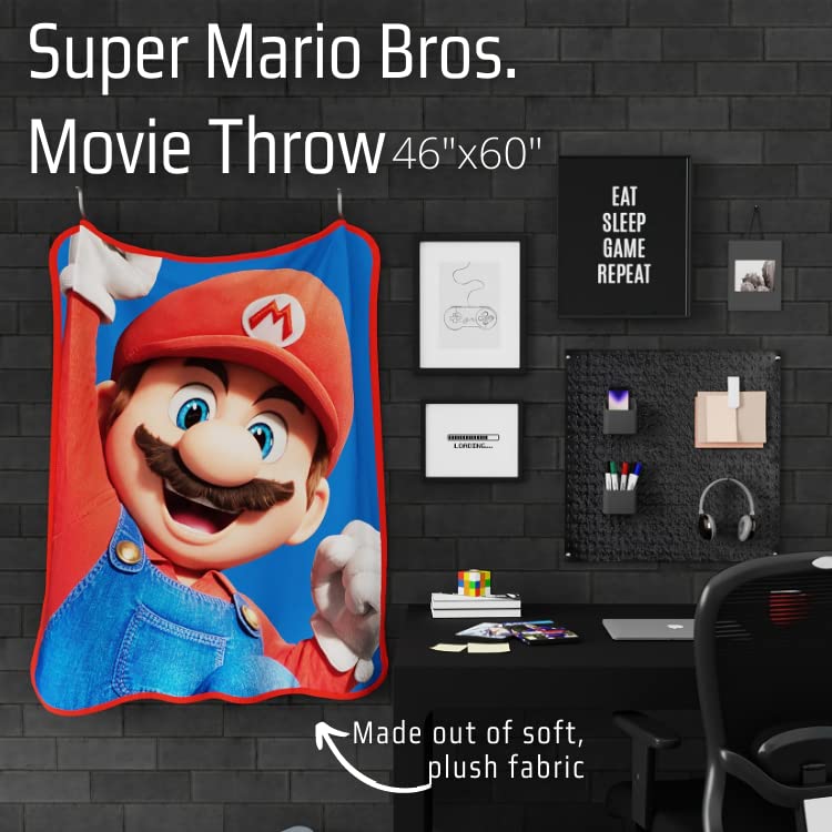 Franco The Super Mario Bros. Movie Kids Bedding Super Soft Micro Raschel Throw, 46 in x 60 in, (100% Official Licensed Product)