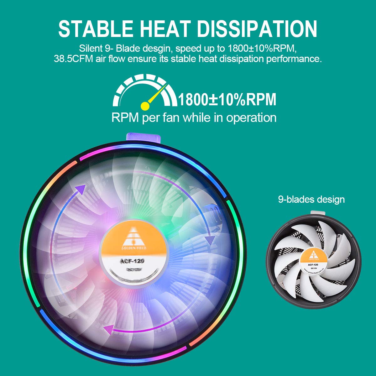 GOLDEN FIELD MHT CPU Cooler CPU Air Cooling Cooler with RGB Fan Heatsink for Intel LGA 1151/1150/1155/1156 Sockets & AMD AM4