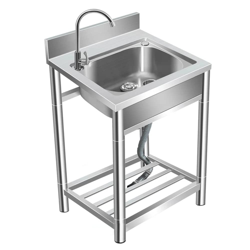 Free Standing Kitchen Sink Units Complete, Simple Stainless Steel Utility Sink with Stand for Home/Kitchen/Laundry/Garage/Restaurant/Outdoor ( Color : Light Coffee , Size : 55x50x85cm/21.7"x19.7"x33.5
