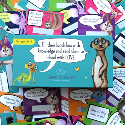 Smarti Scratch 50 Lunch box Trivia notes for kids, with QR code that will take them to expended answer & Inspirational and Motivational Thinking of You Notes Cards for Boys & Girls ages 9-11