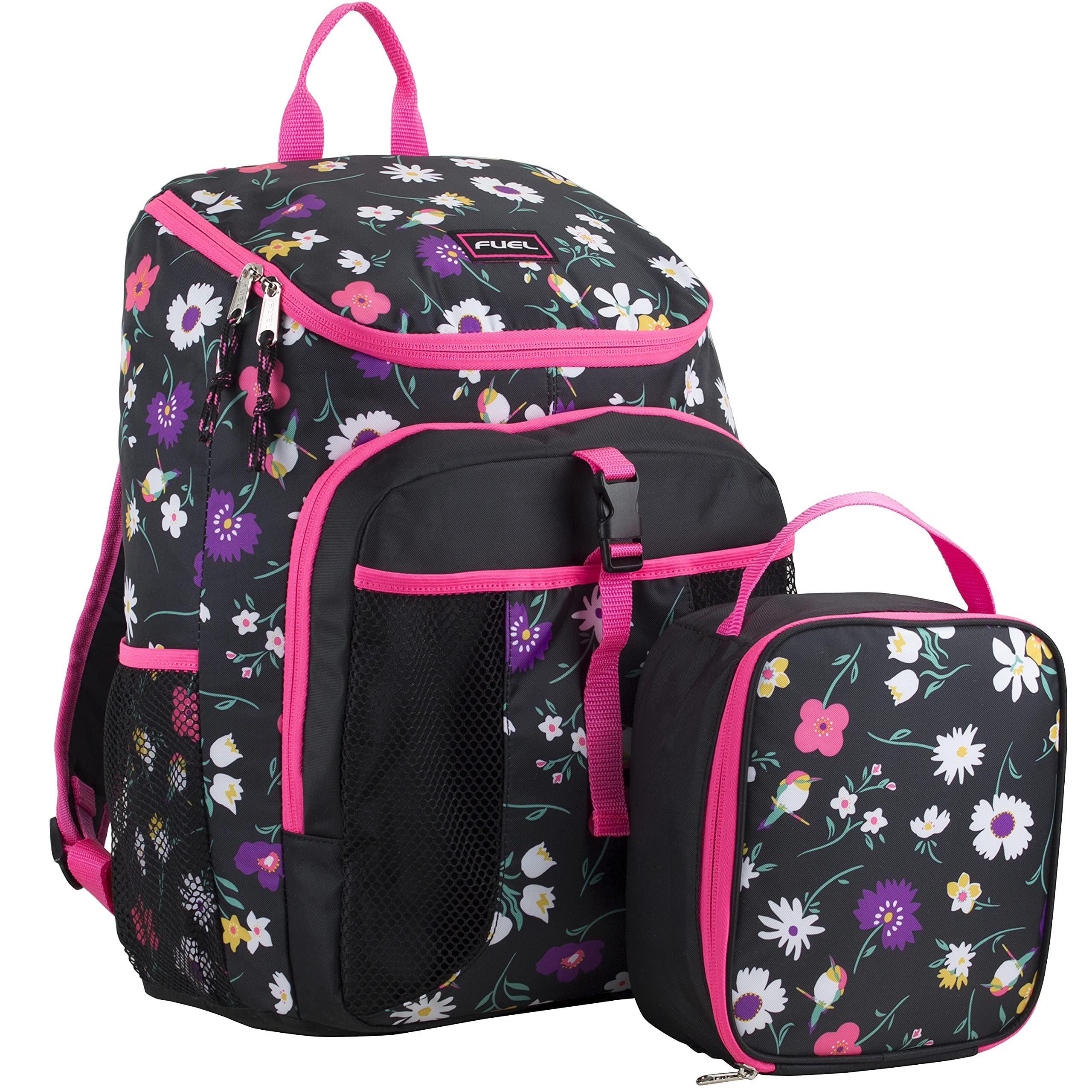 FUEL Backpack with Lunch Box Combo – 18” Two Compartment Water Resistant Durable Adjustable Straps with Side Water Bottle Pockets 2 in 1 Set - Midnight Blue