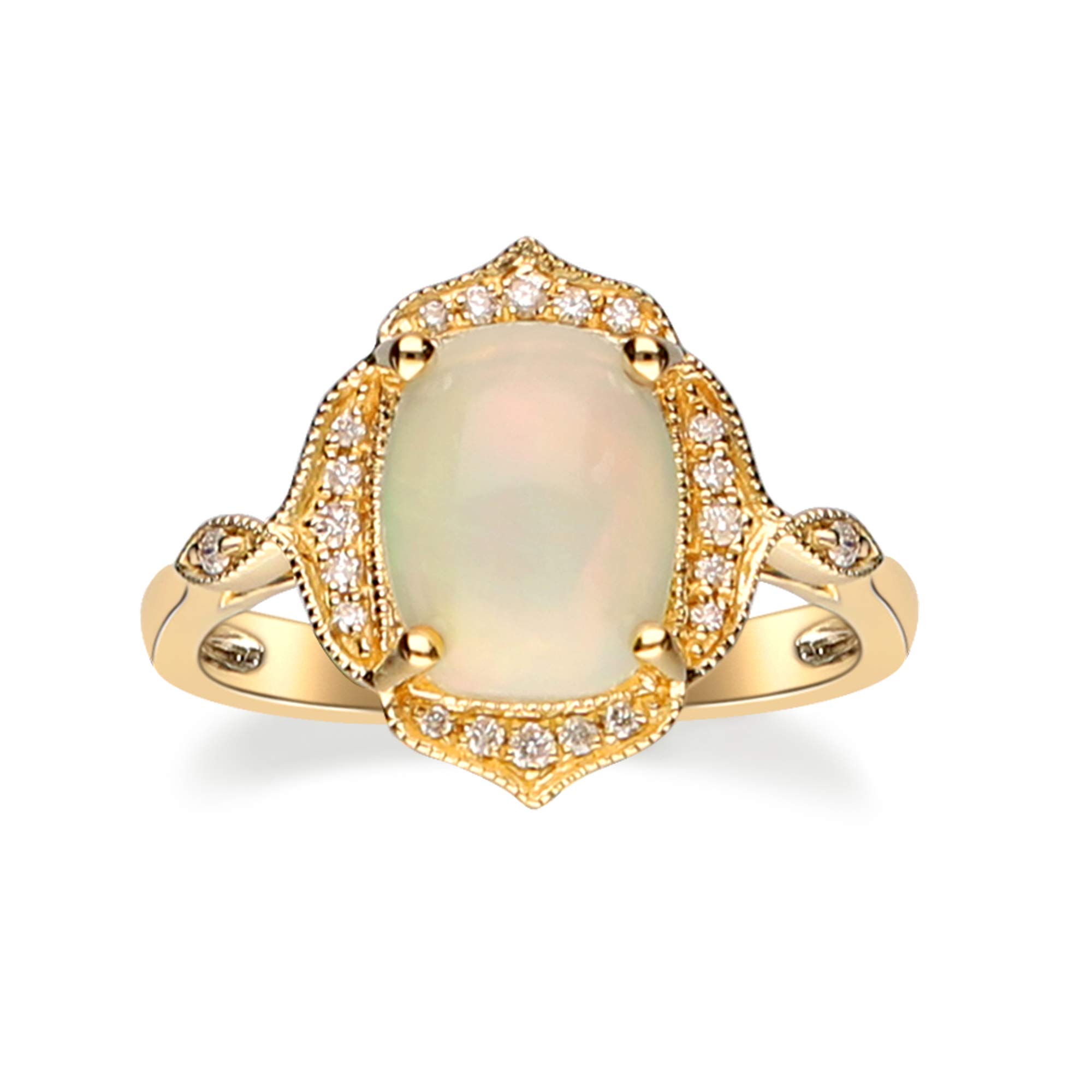 Gin & Grace 14K Yellow Gold Natural Ethiopian Opal Ring with Real Diamonds|Ethically, authentically & organically sourced (Cushion-cut) shaped opal hand-crafted jewelry for her |