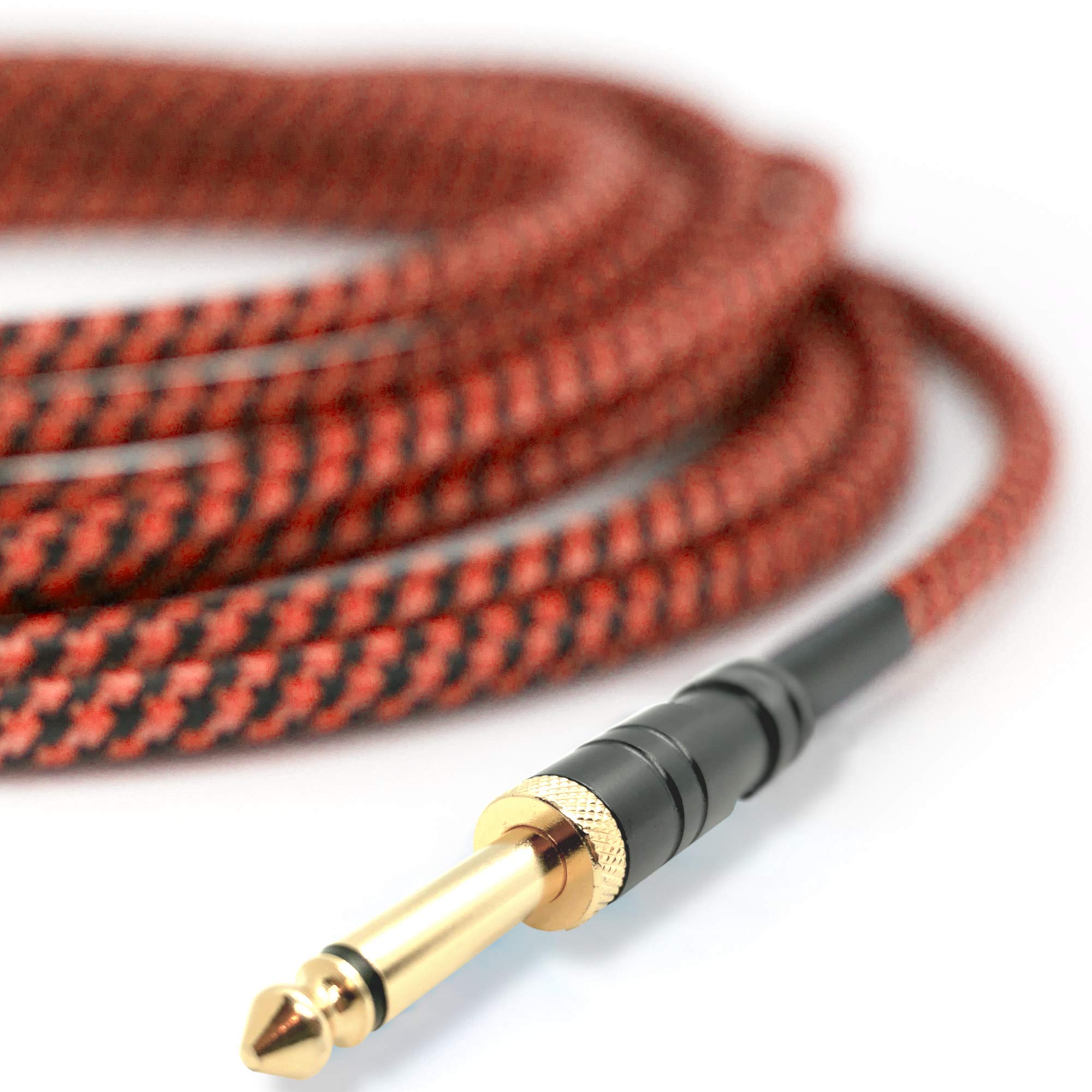 Guitar Cable 10 ft - 1/4 Inch Right Angle Red Instrument Cable - Professional Quality Electric Guitar Cord and Amp Cable - Low Noise Bass and Guitar Lead - Reliable Cords for a Clean Clear Tone