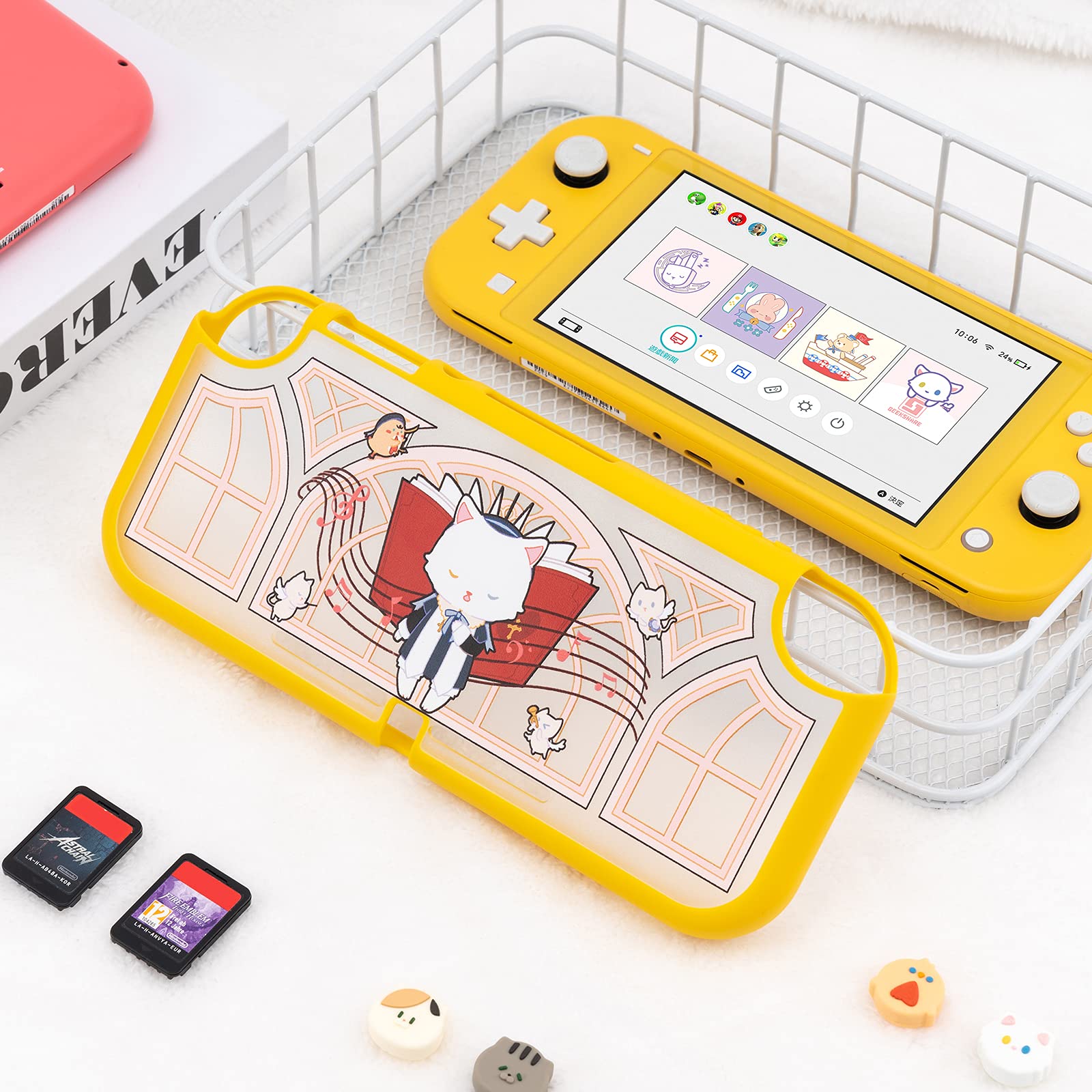 GeekShare Protective Case Compatible with Nintendo Switch Lite, Anti-Collision Non-Slip Shockproof Transparent Protective Cover Shell for Switch Lite- Cat Hymn