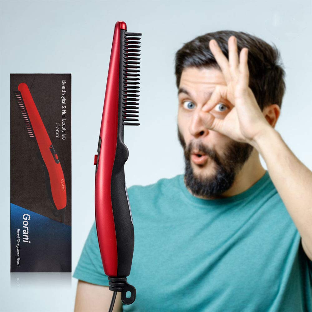 Gorani Beard Straightener Brush Comb for Men Beard Brush Heated Hot Iron Hair Straightener Comb