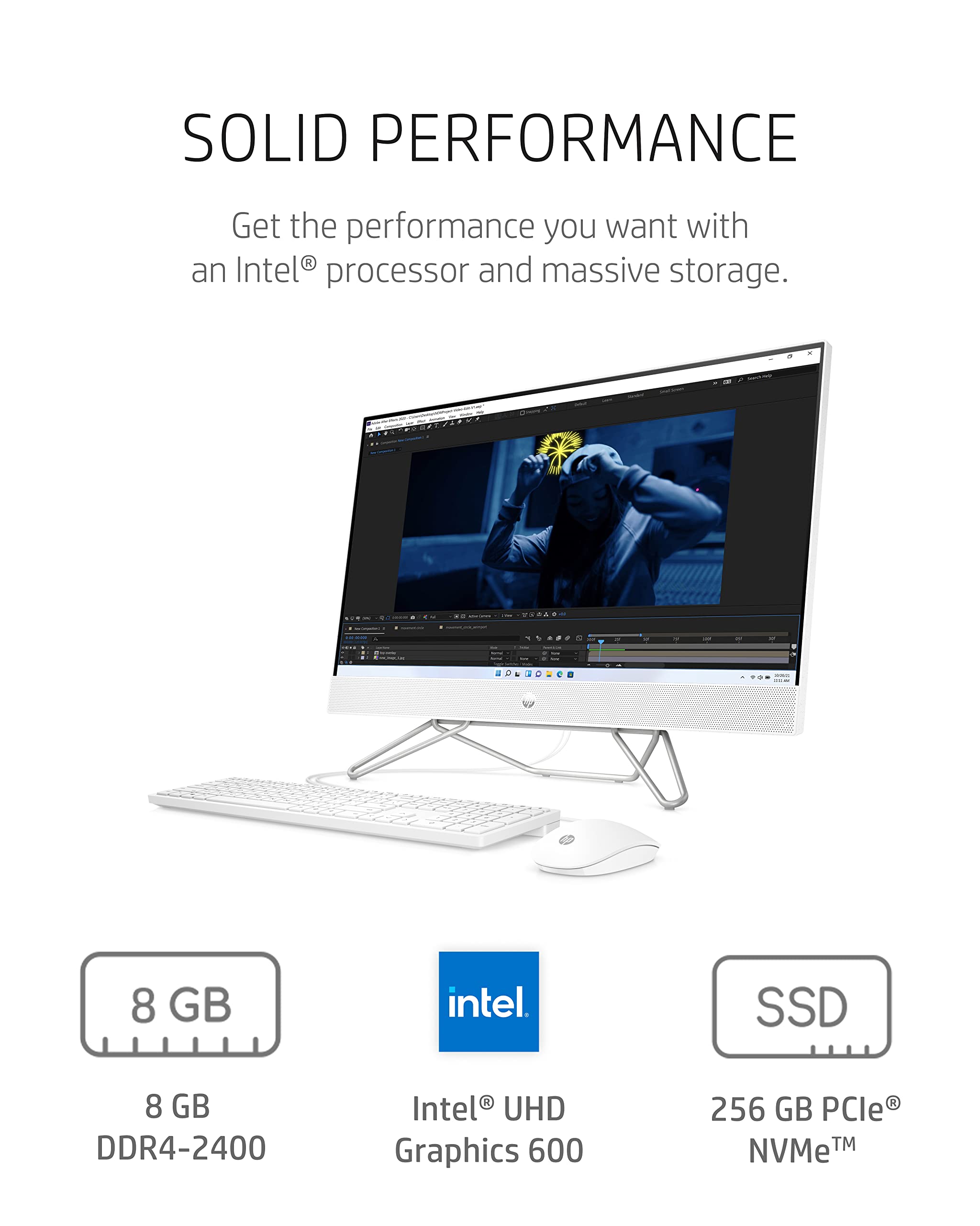 HP 24-cb0010 23.8” FHD All-in-One Desktop PC, Intel Celeron Processor J4025, 8GB RAM, 256 GB SSD, Webcam, WiFi, BT, Windows 11 Home (Renewed)