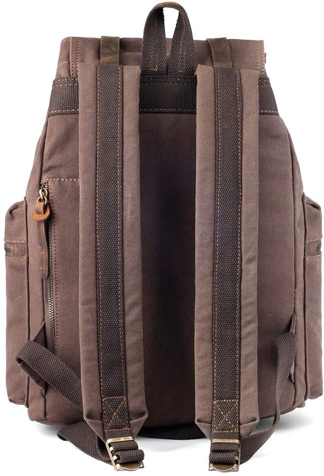PKUVDSL Canvas Backpack, Series Vintage Leather Rucksack, 15.6’’ Laptop Backpack, Military Satchel Backpack for Men Women Traveling Hiking