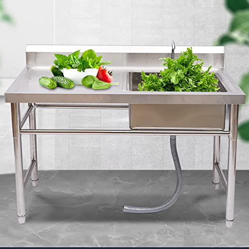 Free Standing Stainless-Steel Commercial Restaurant Kitchen Sink Set, Kitchen Prep & Utility Sink with Large Drain Bowl and Faucet, Free Standing 1 Compartment Utility Sink