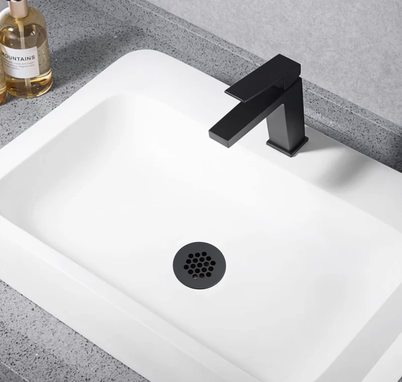 Grid Drain Strainer Assembly Without Overflow for Bathroom Sink, C.O. Plug Grid Lavatory Drain, Bathroom Sink Grid Strainer by Artiwell, Matte Black