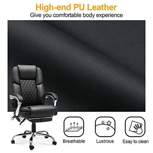 HOMREST Executive Office Chair, Ergonomic Office Chair with Adjustable Lumbar Back Support,Big and Tall Office Chair with Massage and Heat,Home Office Desk Chair,Black