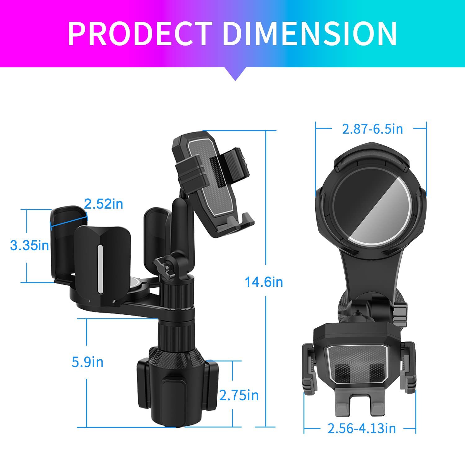 HUMBEST Cup Holder Phone Mount for car , Phone Mount for car - 360° Rotation Cell Phone Holder car Compatible All Smartphones - Cup Holder Extender for a More Convenient Driving Experience