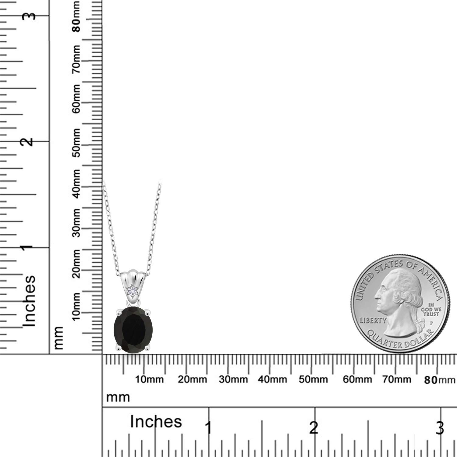 Gem Stone King 925 Sterling Silver Black Onyx and White Created Sapphire Pendant Necklace For Women (3.04 Cttw, Oval 11X9MM, with 18 Inch Silver Chain)