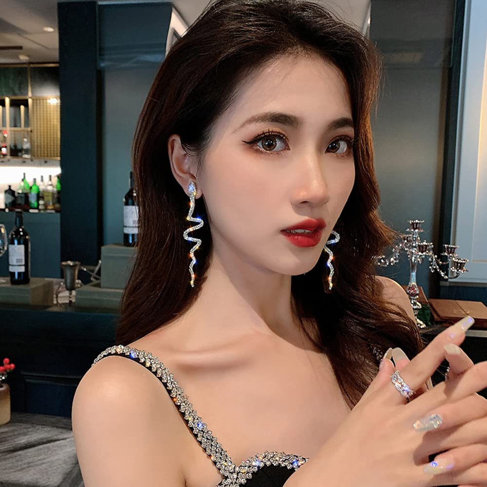 Girlssory Vintage Earrings Snake Earrings Studs Dangle Earrings Long Silver Dangle Earrings Gold Snake Stud Earrings Snake Jewelry for Women (Silver A)