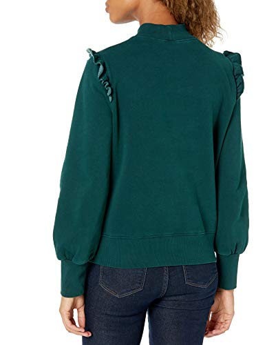 Goodthreads Women's Heritage Fleece Long Sleeve Ruffle Shoulder Sweatshirt, Emerald Green, X-Large