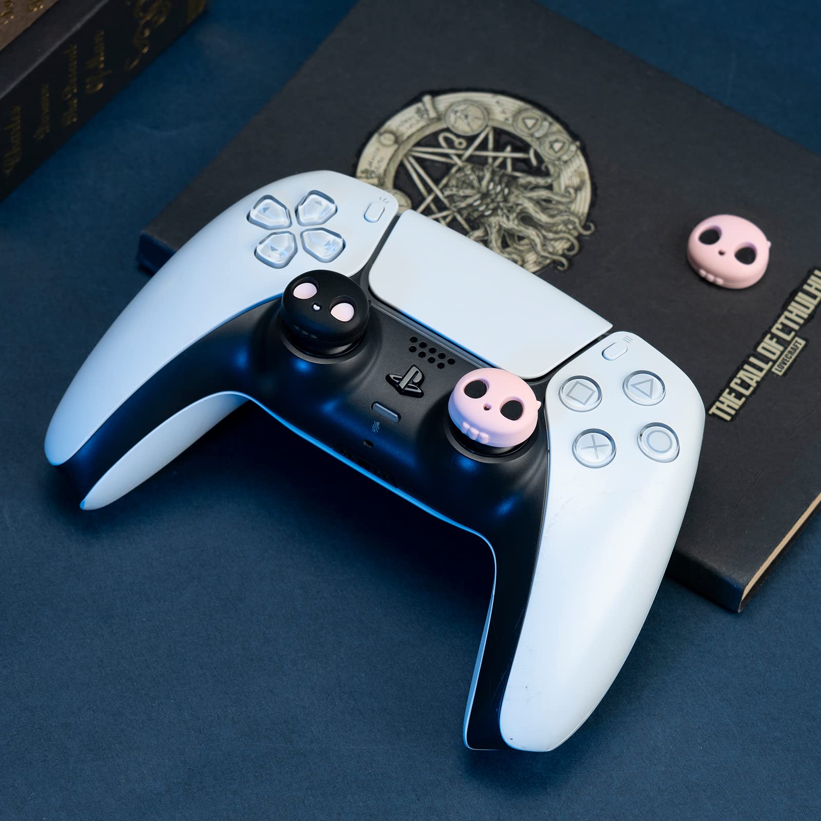 GeekShare Halloween Cute Thumb Grip Caps for Playstation 5 Controller, Thumbsticks Cover Set Compatible with Switch Pro Controller and PS4 PS5 Controller, 4Pcs - Pink Skull