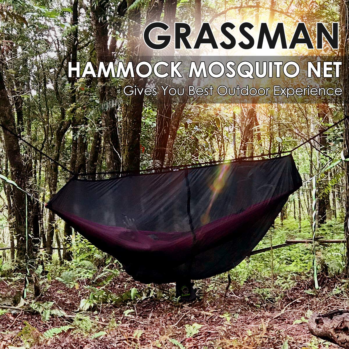 Grassman Hammock Bug Net, 11‘ x 4.5’ Large Superfine Mesh Hammock Mosquito Net, Fits for All Single/Double Hammocks, Lightweight Bug Net for 360° Guardian Away from Insects
