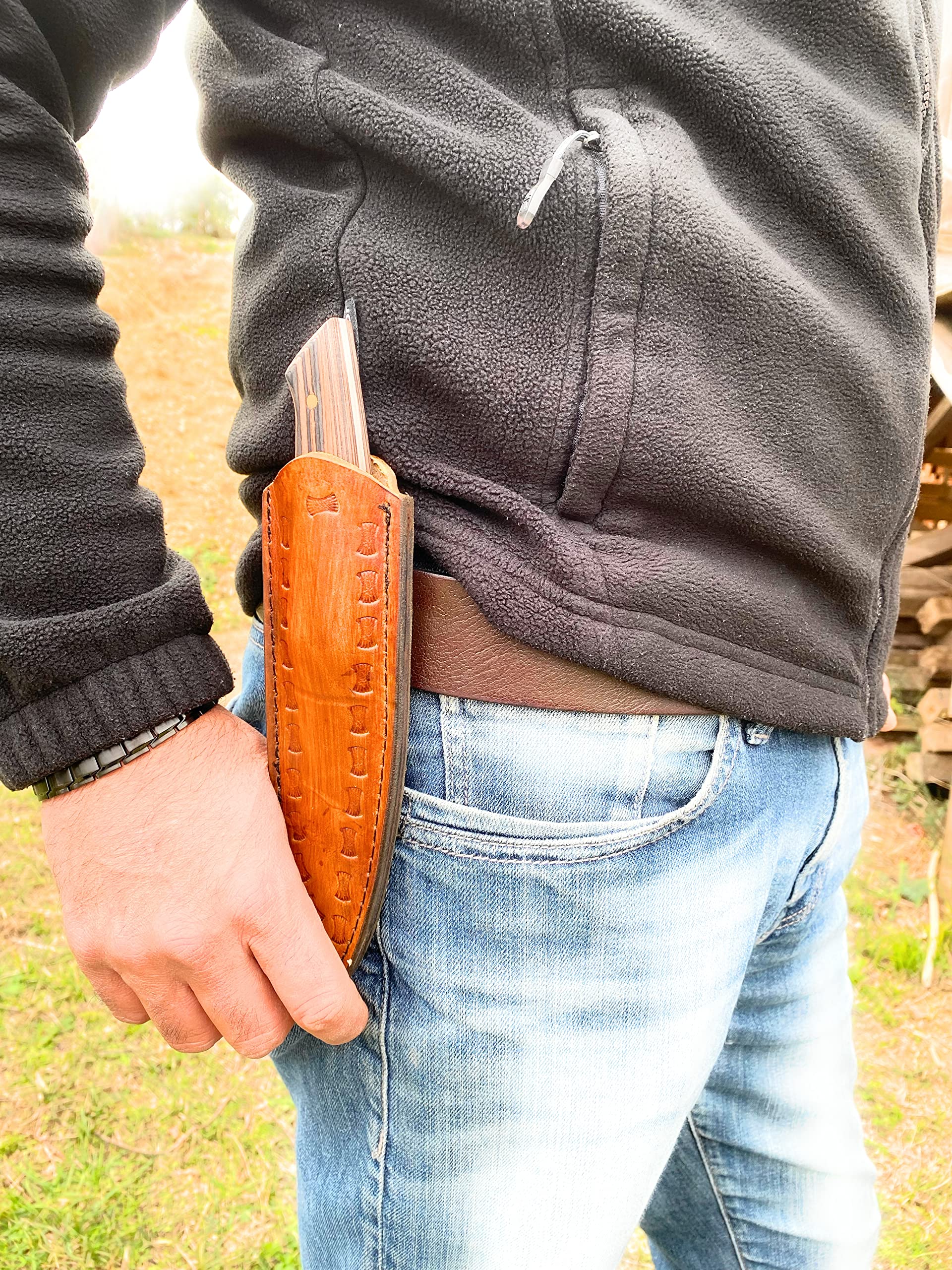 Handmade Tactical Knife Stainless Steel Survival Knife for Hunting and Camping- Fixed Blade Knives with Ebony Wood
