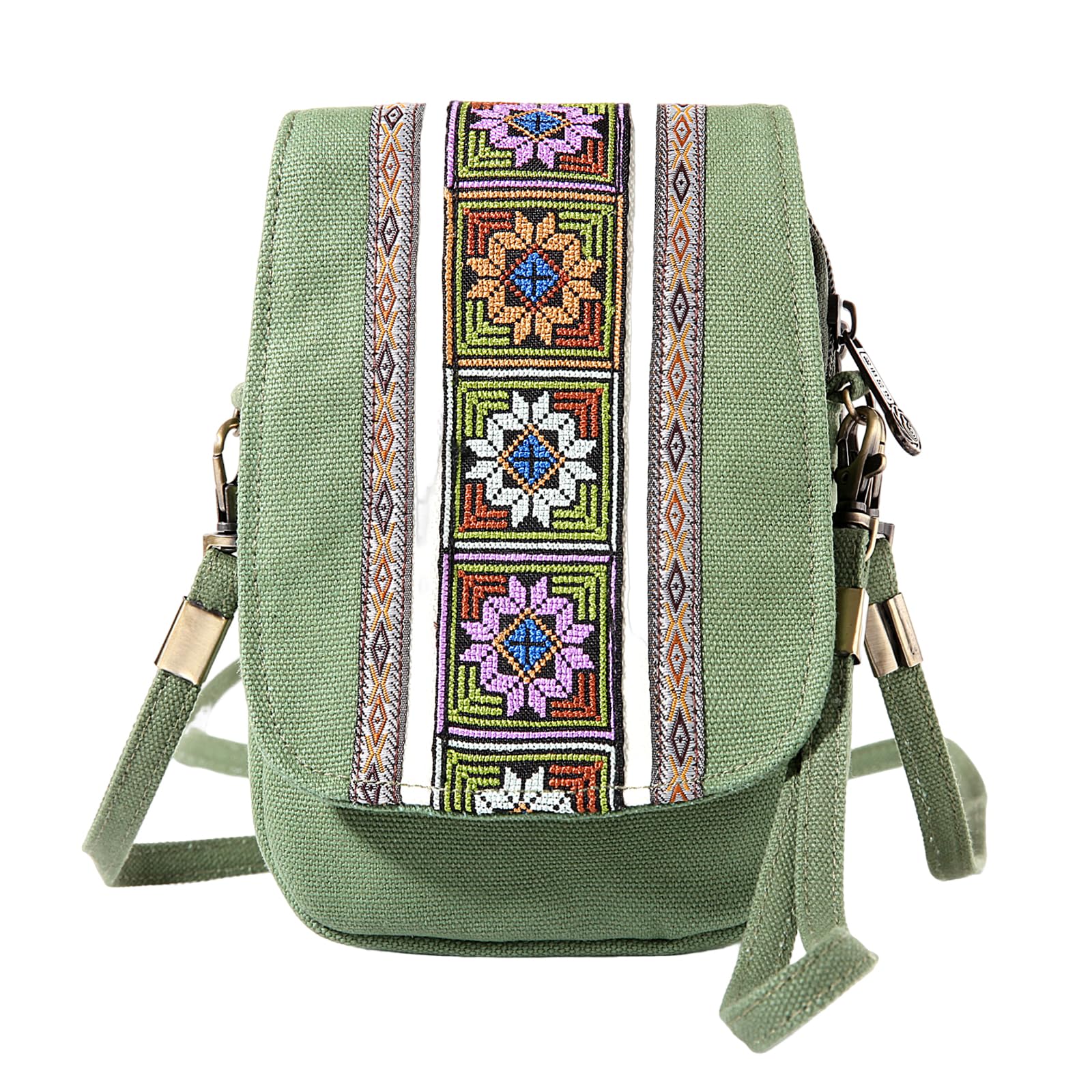 Goodhan Embroidery Canvas Crossbody Bag Cell phone Pouch Coin Purse for Women