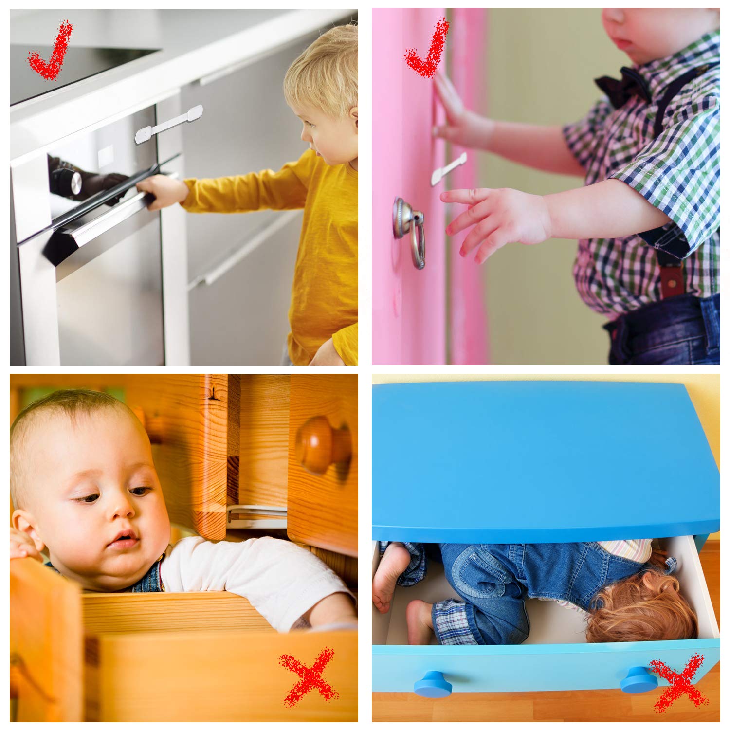 Goodv Baby Proof Cabinet Locks - 6 Pack Adjustable Child Safety Straps Used for Drawer Door Fridge Oven Toilet Seat Kitchen Cupboard Appliance Trash Can with 3M Adhesive