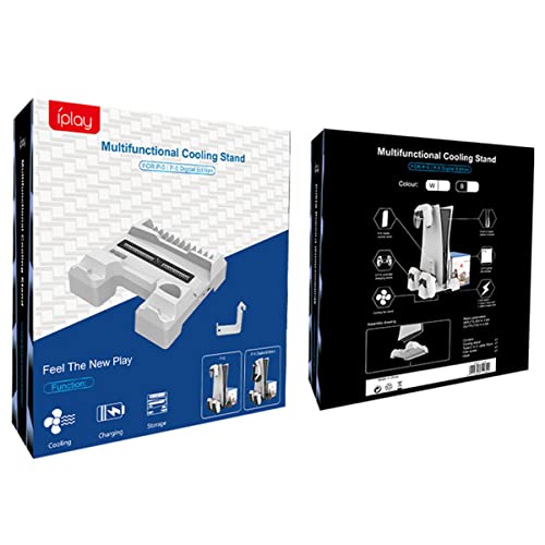 Geliebt Lynn PS5 Accessories - PS5 Stand with Cooling Fan and Dual Controller Charger Station, PS5 Headset Holder, 12 Game Slots, PS5 Disc & Digital Editions, White