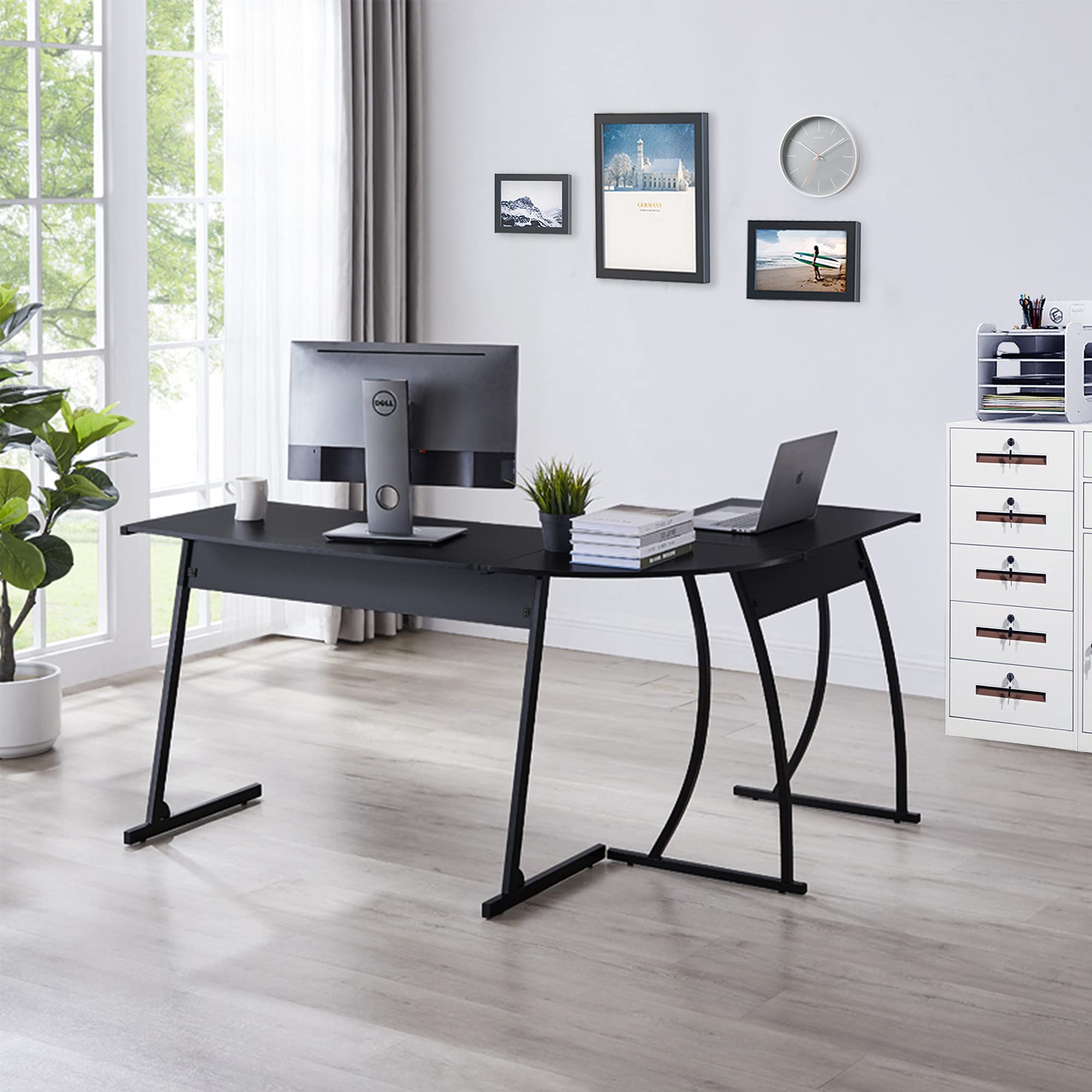 GOOD & GRACIOUS 65" L Shape Desk, Gaming Desk L Shaped, Modern Office Workstation, Corner Computer Desk for Home Office, Study, Writing, Left or Right Corner, Black