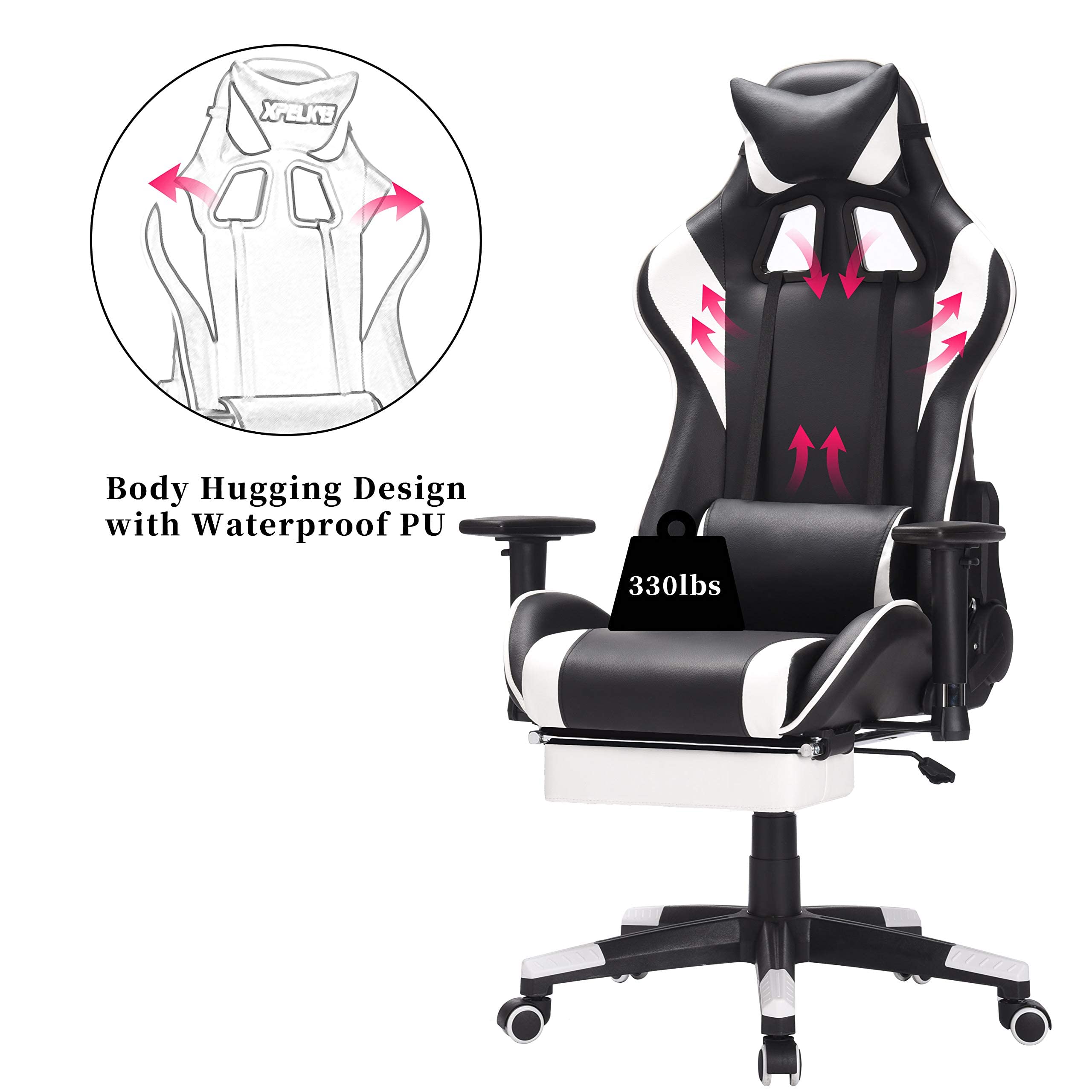 Gaming Chair with Footrest Gamer Chair Computer Chair Massage Gaming Chairs High Back Ergonomic Adjustable Office Chair with Headrest and Lumbar Support (Pink)