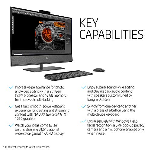 HP Envy 32 All-in-One Computer, 9th Gen Intel Core i7-9700 Processor, 4K UHD Monitor, NVIDIA GeForce GTX 1650 Graphics (4 GB), 16 GB RAM, 1 TB SSD, Windows 10 (32-a0010, Nightfall Black)