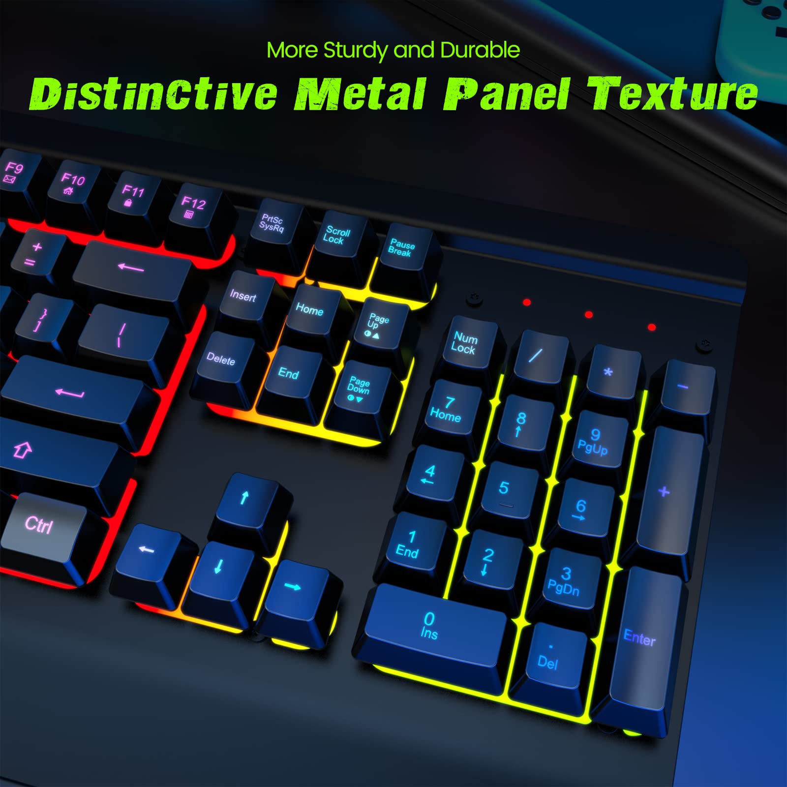 Gaming Keyboard Wireless, Light Up LED Backlit, Rechargeable Keyboard 50 Hours Battery Life & Sleep Mode & Indicators, Quiet, Ergonomic Metal Wrist Rest for PC Computer Gamer - 2.4G USB, Black