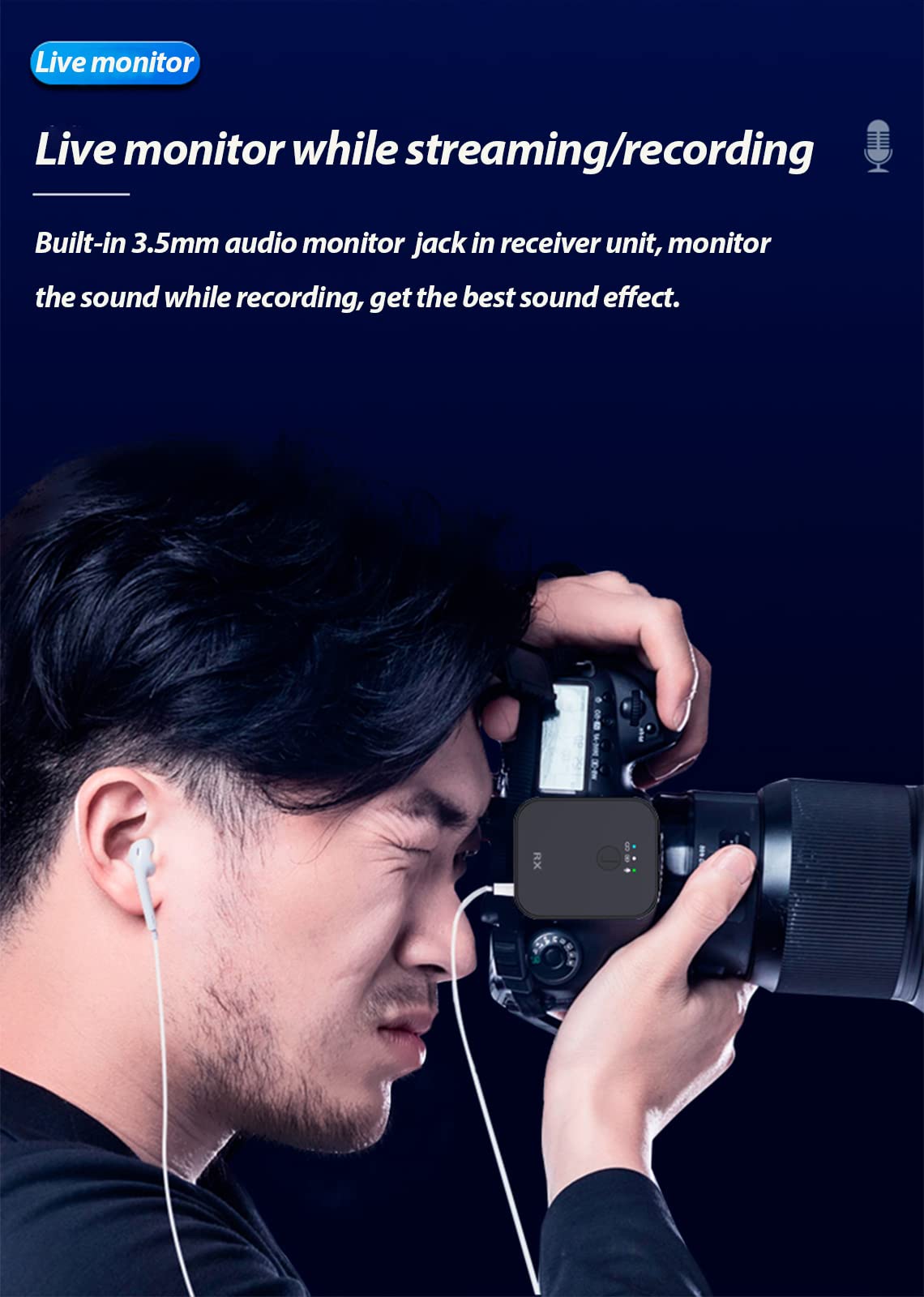 HBAVLINK Wireless Lavalier Microphone System, Noise Reduction Lapel Wireless Microphone, Lavalier Mic for DSLR/Camcorder/Phone/Camera, for YouTube/Vlogging/Interview/Music/Recording/Teaching