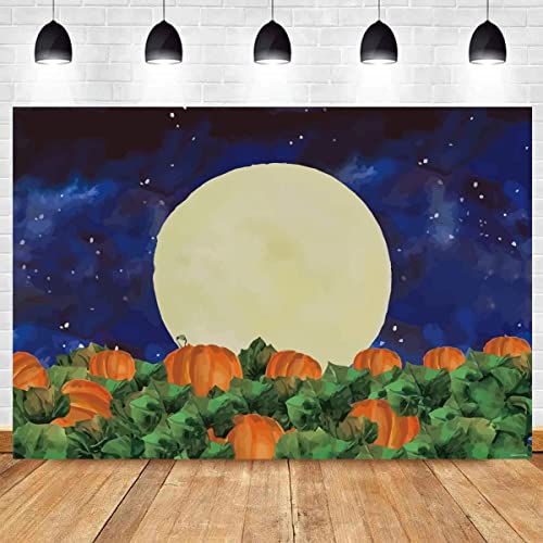 Halloween Pumpkin Field Photography Background Starry Sky Night Moon Halloween Backdrops Baby Shower Birthday Party Photo Studio Props Banner 7x5ft