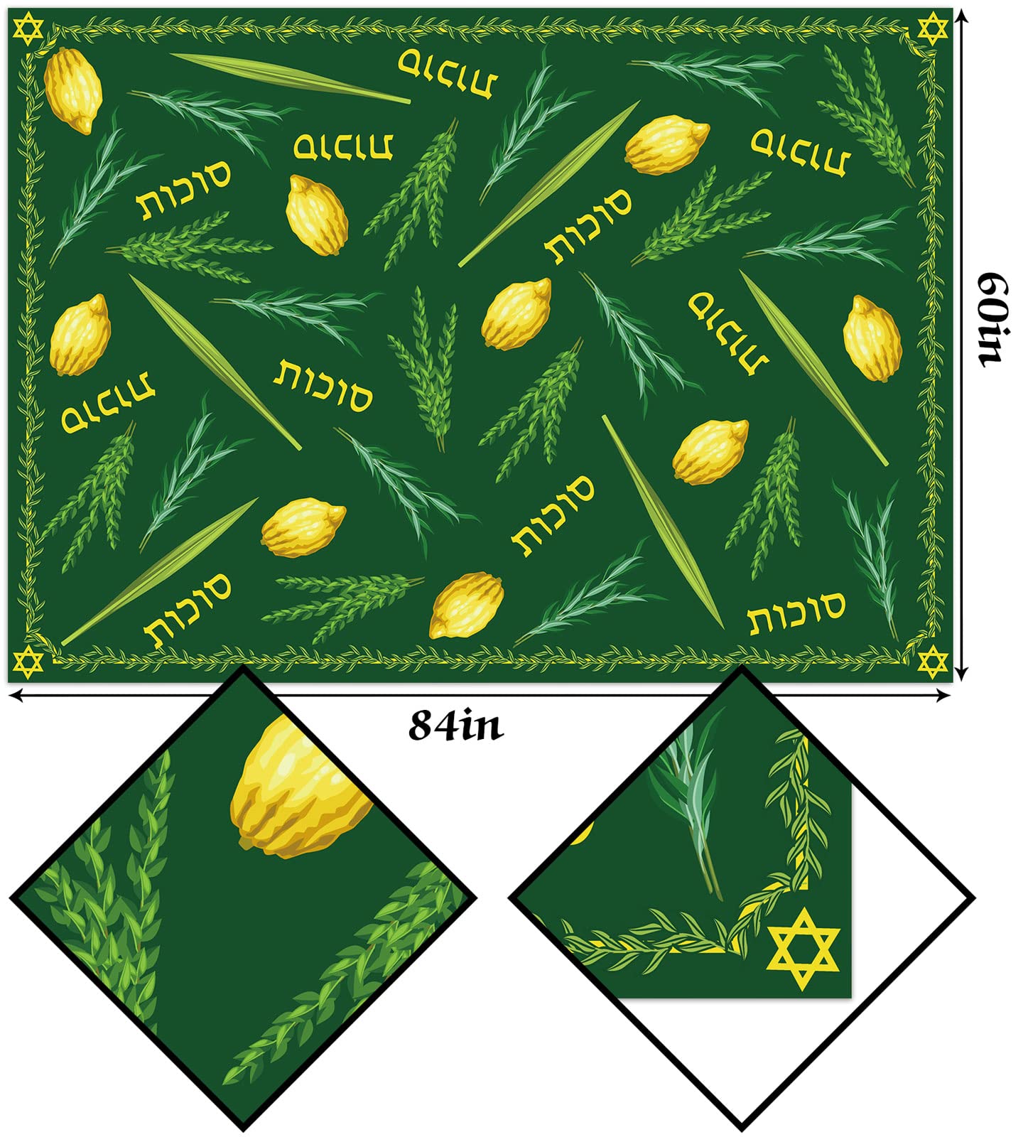 Hafangry Sukkah Sukkot Tablecloth Jewish Holiday Party Decoration Etrog Lulav Hadass Aravah Decor Supply Rectangular Kitchen Dining Room Home Table Cover (60" x 84")