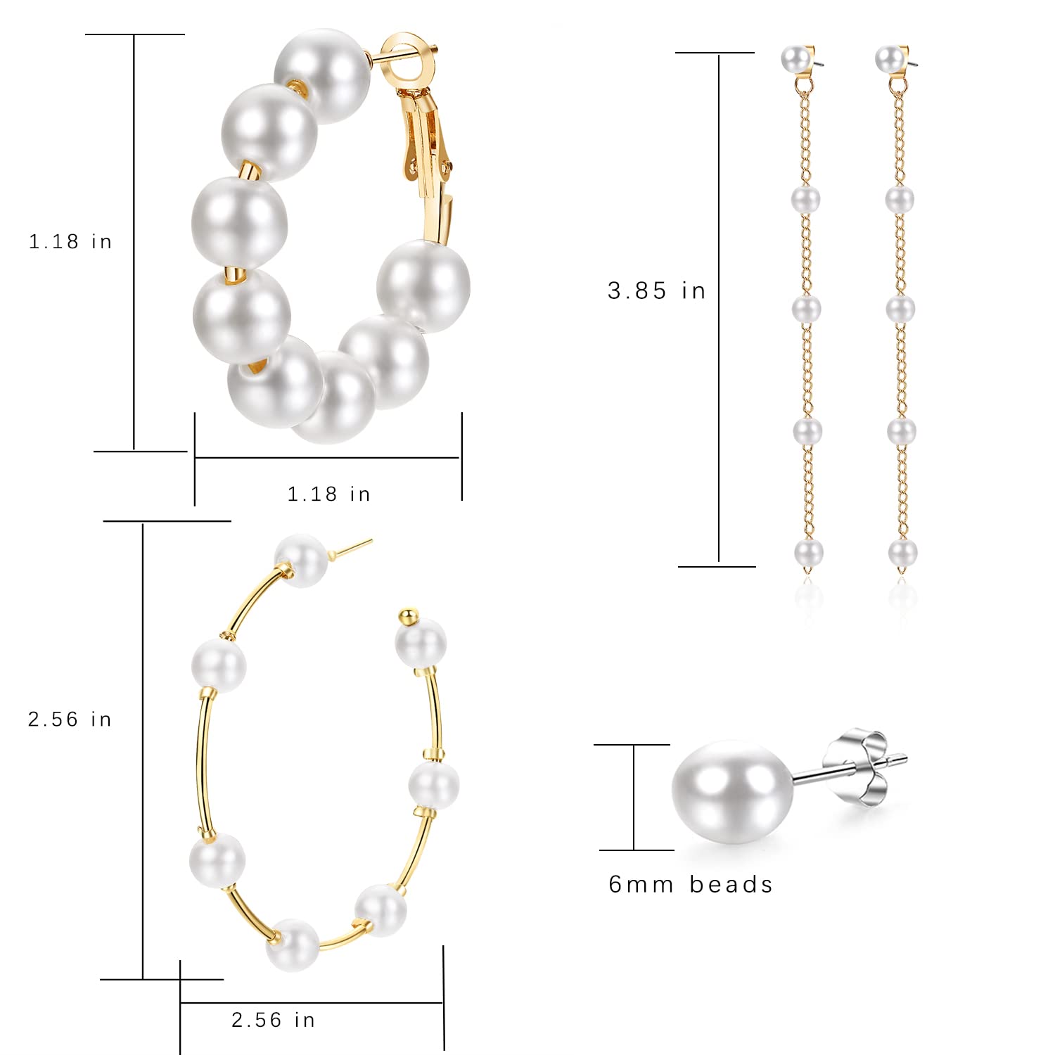 Hossatic 4 Pairs Pearl Earrings for Women Set Lightweight Pearl Hoop Earrings Faux Pearl Stud Earrings Drop Dangling