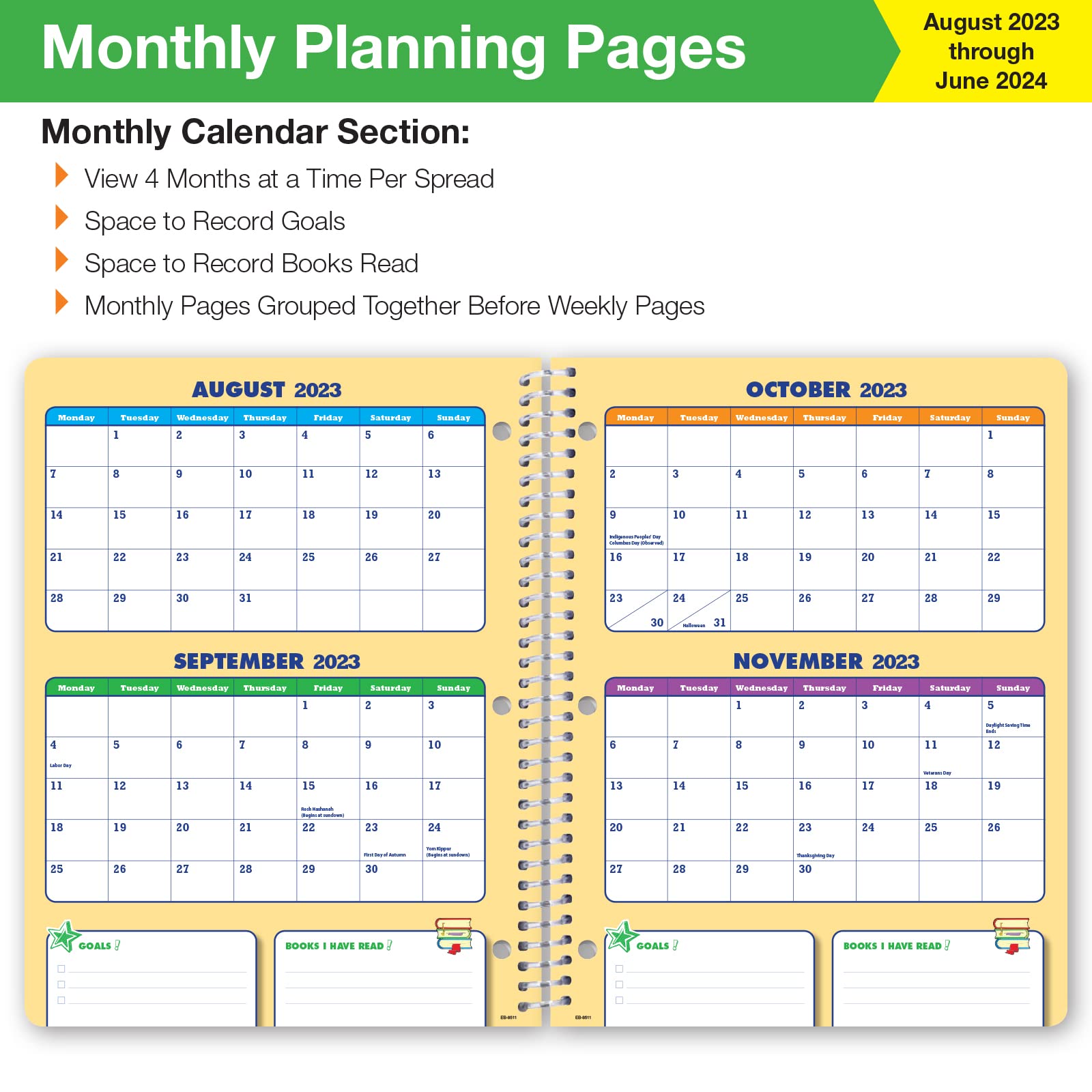 Global Datebooks Dated Elementary Student Planner for Academic Year 2023-2024 Includes Ruler/Bookmark and Planning Stickers (Block Style - 8.5"x11" - Space)