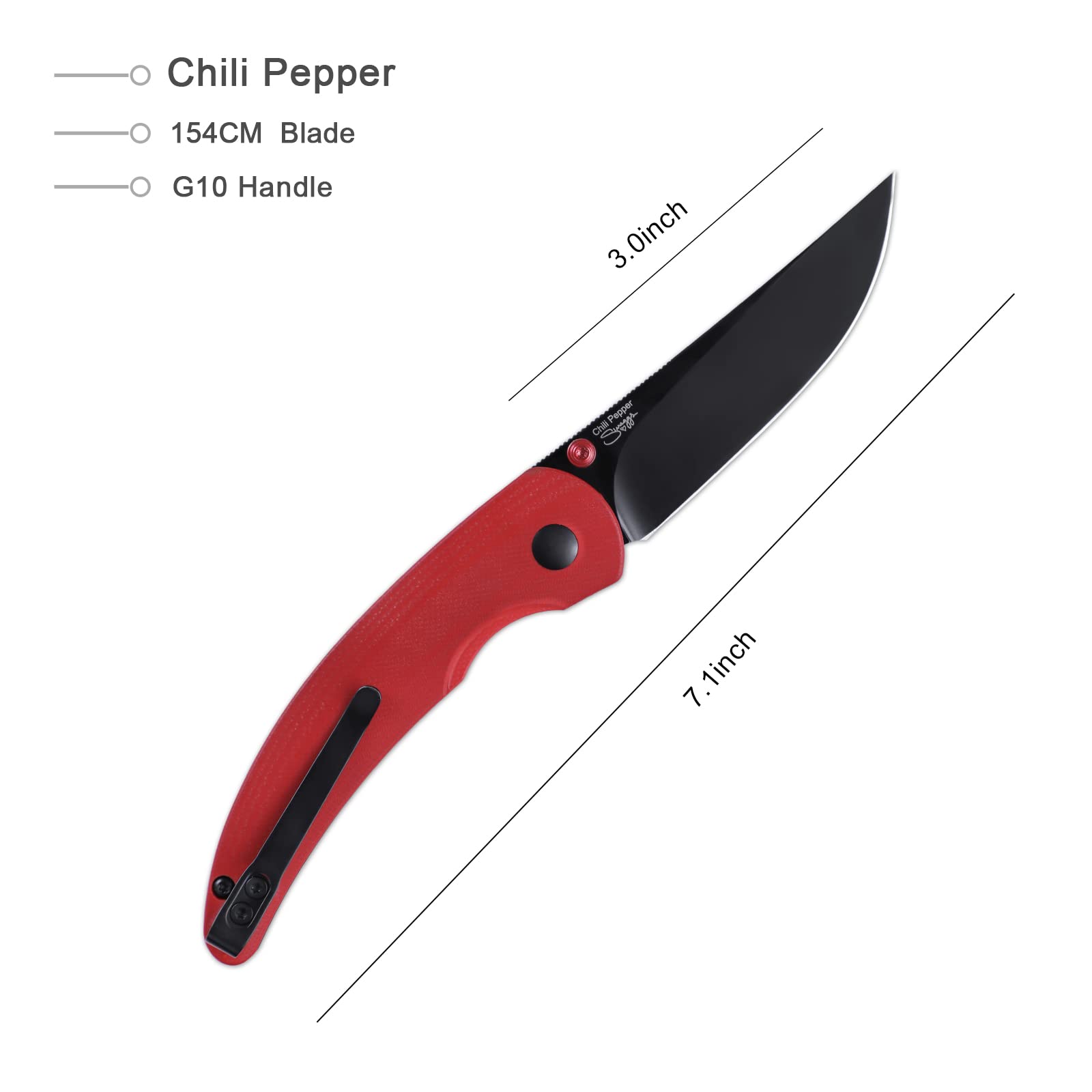 Kizer Chili Pepper Red Pocket Knife, 3 Inch 154CM Black Blade Folding Knife with G10 Handle for EDC, V3601C1