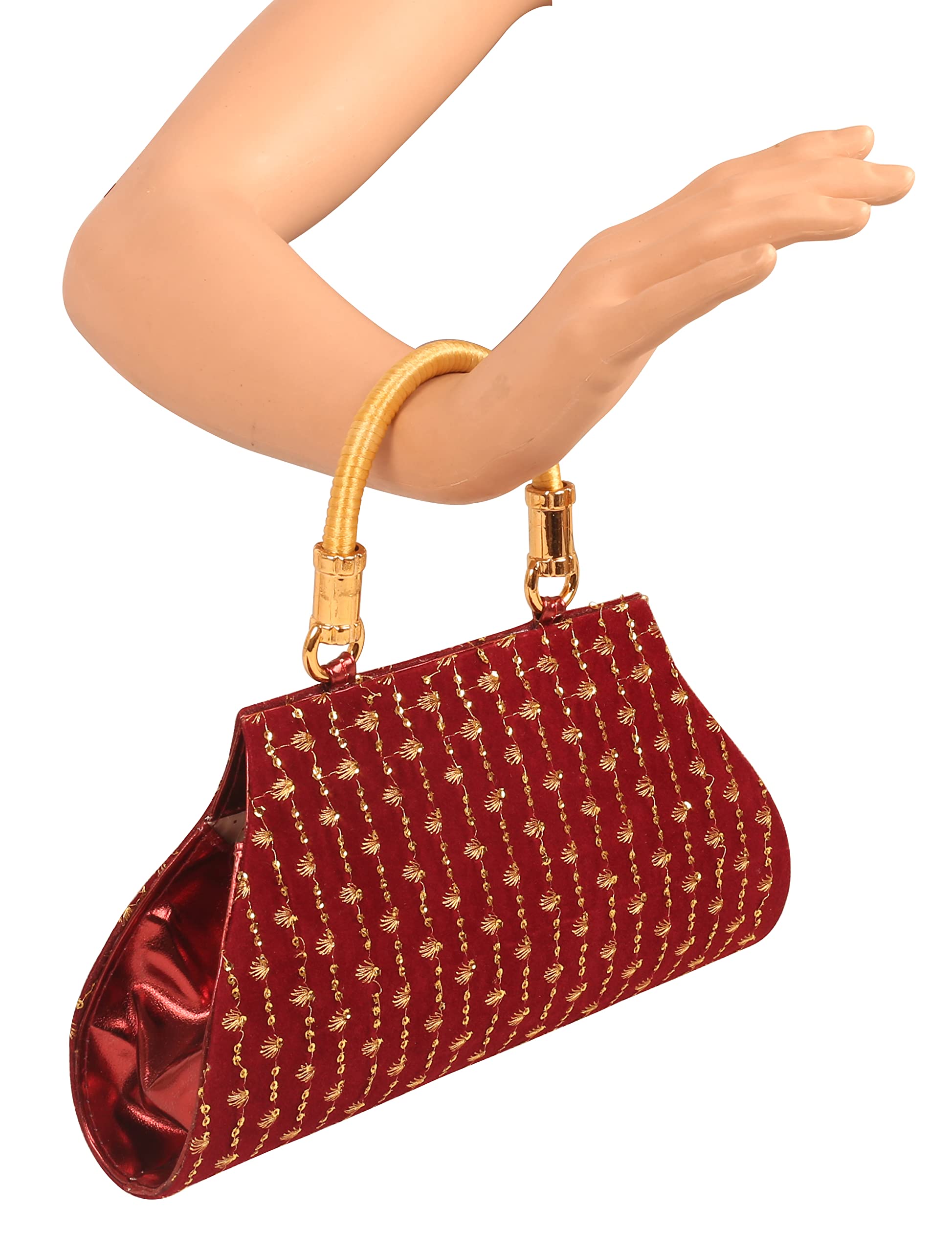 INDTRESOR handcrafted sequin evening purse handbag vintage party wedding gift for women. Maroon Gold