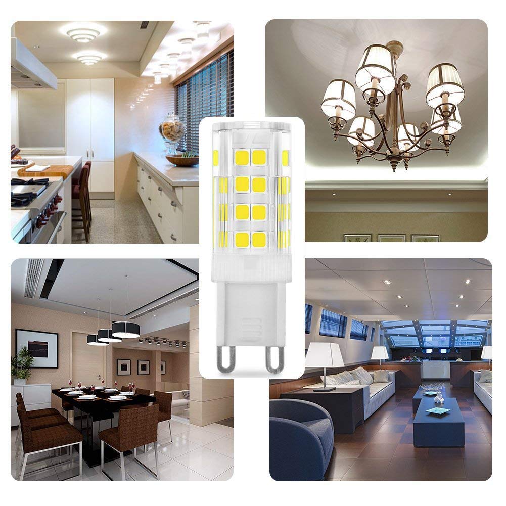 G9 LED Bulbs for Ceiling Fan, Chandelier, Pendant Lights, Bathroom, Wall Sconce, Desk Lamps, 5W (40W Bi-Pin G9 Halogen Equivalent), Daylight White 6000K, Non-Dimmable (10 Pack)