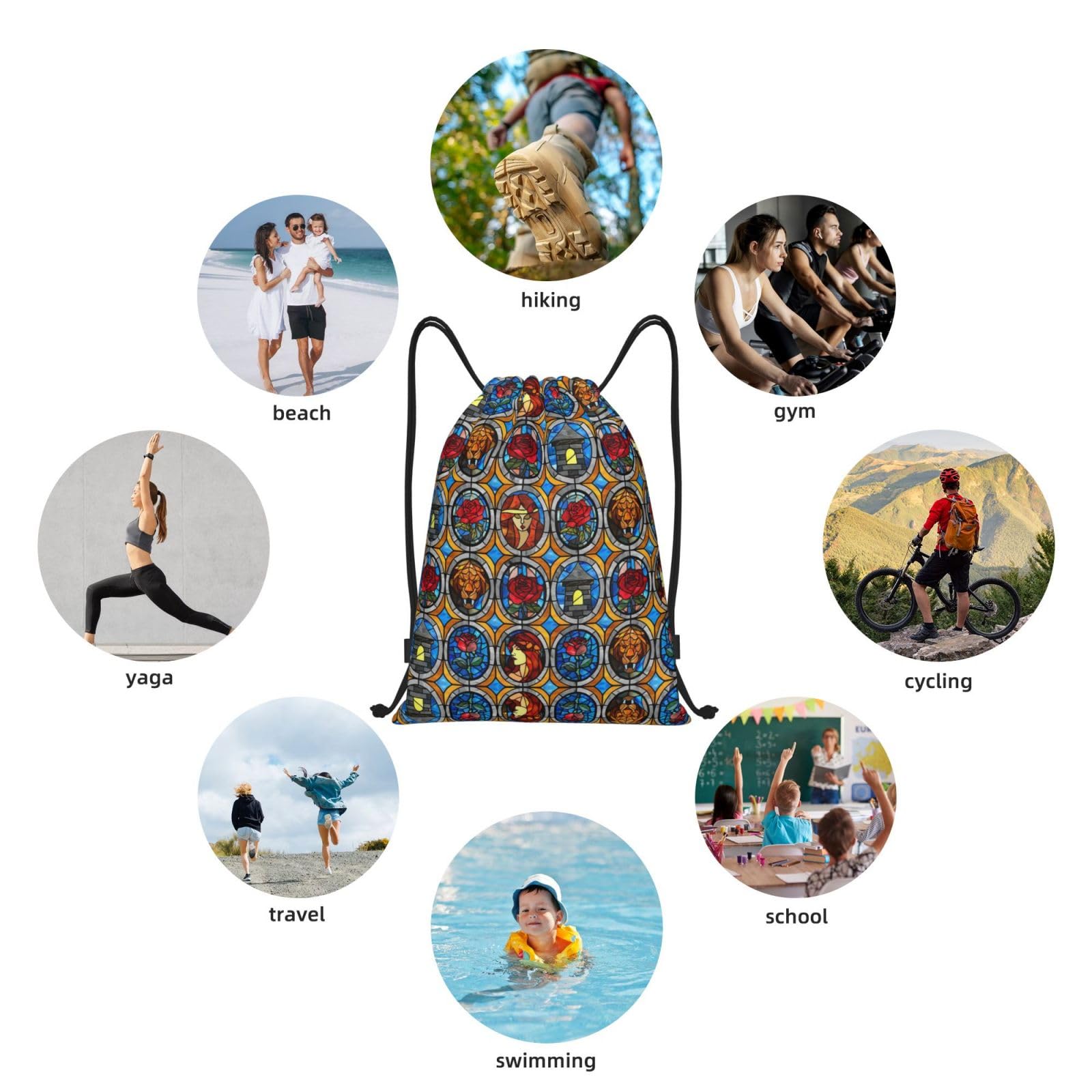 Gocerktr Beauty and Beast Fairytale Glass Waterproof Drawstring Backpack for Women Men string bag Lightweight Gym Sackpack Beach Hiking Yoga Travel