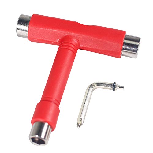 Geelife Skateboard Tool and Cleaner All-in-one Multi-Functional T Skate Tool, Allen Key and Grip Tape Eraser (Red)