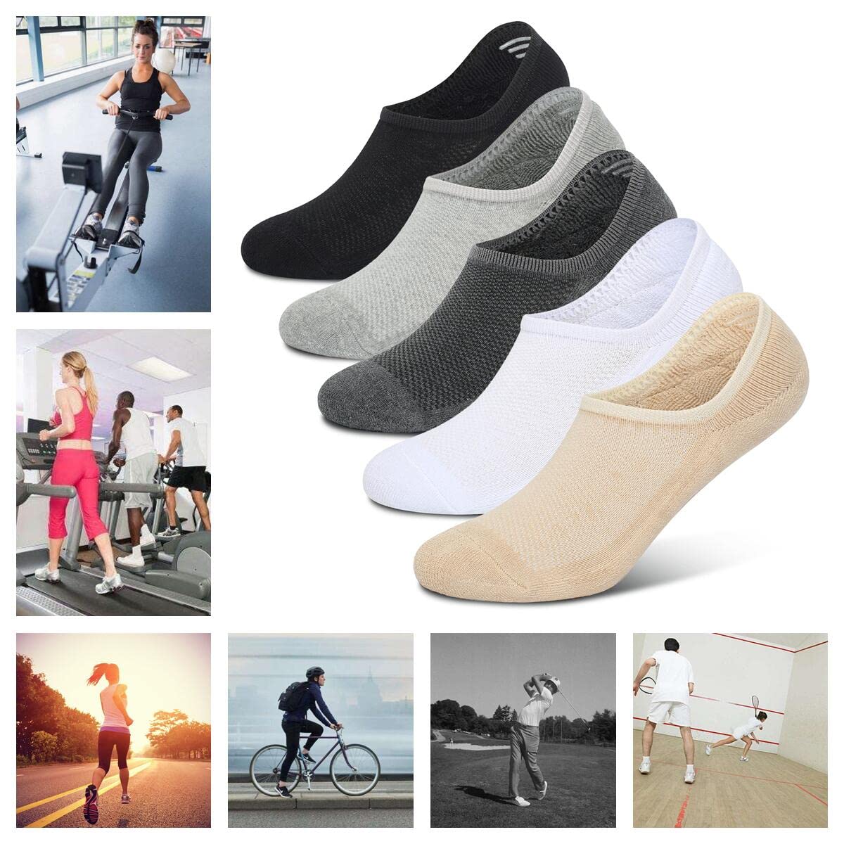 Henwarry Womne's Cushion Low Cut Ankle Socks Running Bamboo Mesh No Show Athletic Socks-5 Pairs (C03-Multicoloured, 9-11)