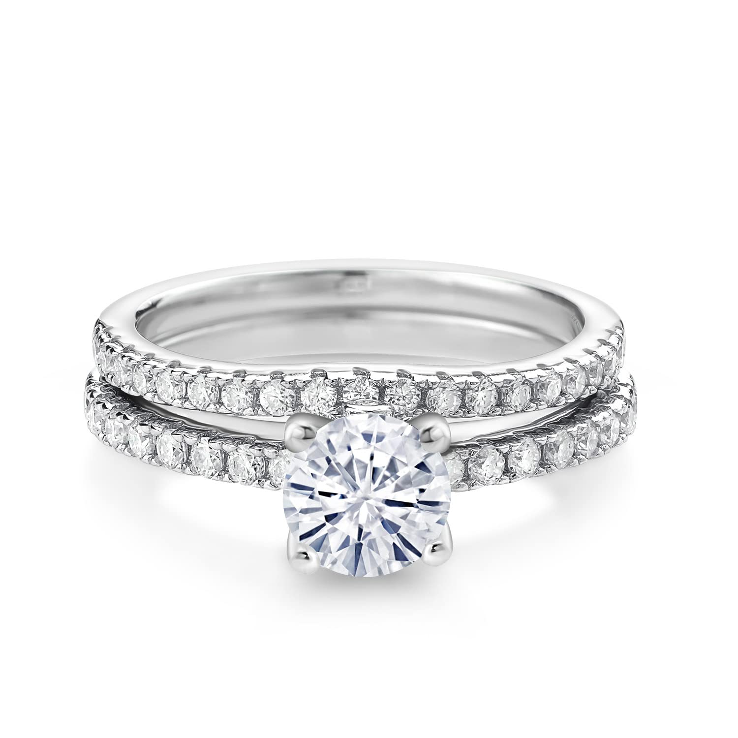 Gem Stone King 925 Sterling Silver White Moissanite Wedding Engagement Band Bridal Set Ring For Women (1.29 Cttw, Gemstone, Available In Size 5, 6, 7, 8, 9)