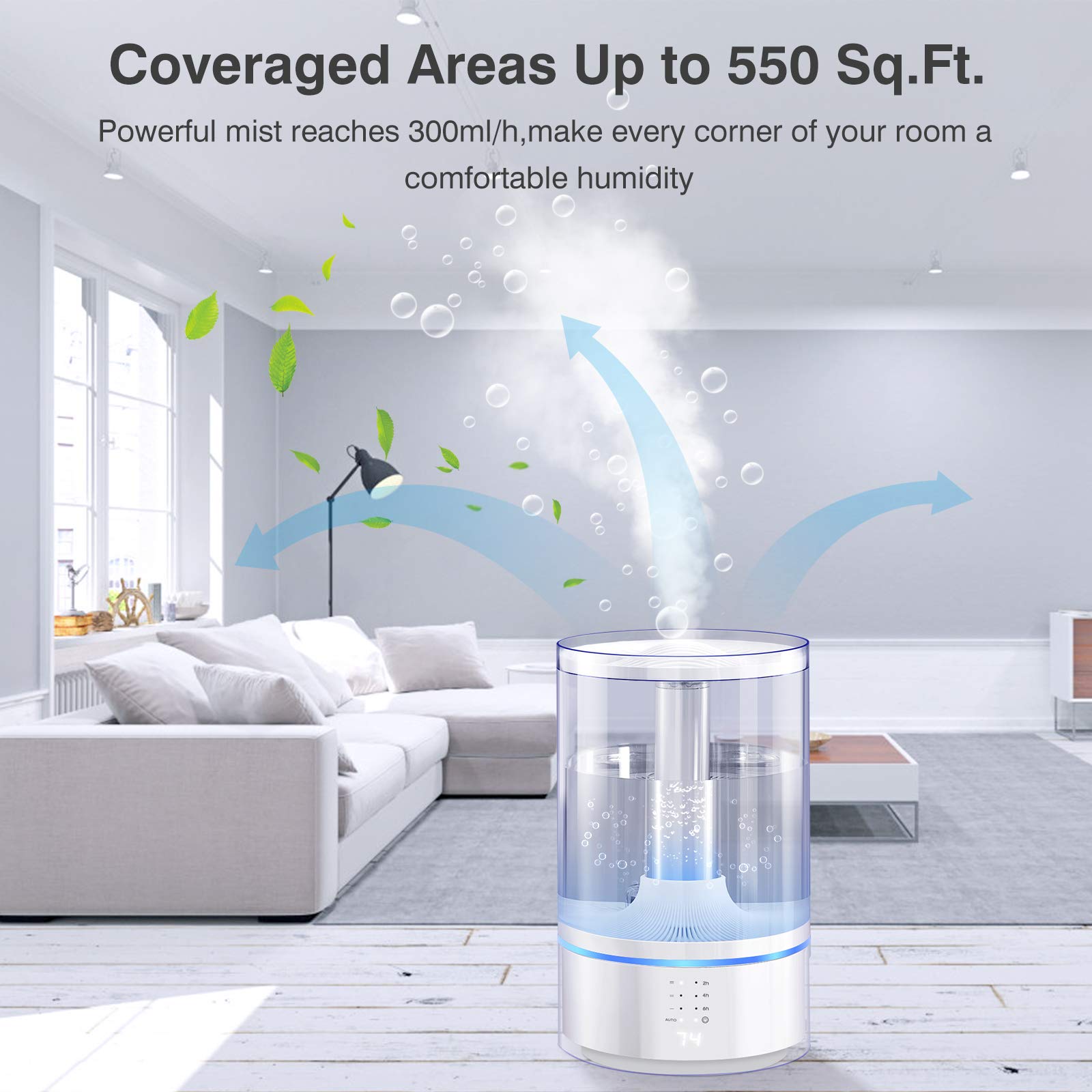 Gocheer Cool Mist Humidifier, 6L Ultrasonic Humidifiers for Bedroom Large Room, Essential Oil Diffuser Air Humidifier with Remote Control LED Display Auto Shut Off Auto Mode, Lasts Up to 65H (6L)