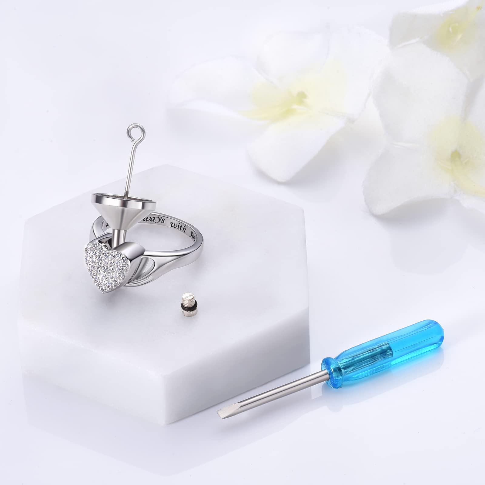 Heart Urn Ring for Ashes Keepsake Rings with Cubic Zirconia Sterling Silver Hug Ring for Ashes for Women(6)