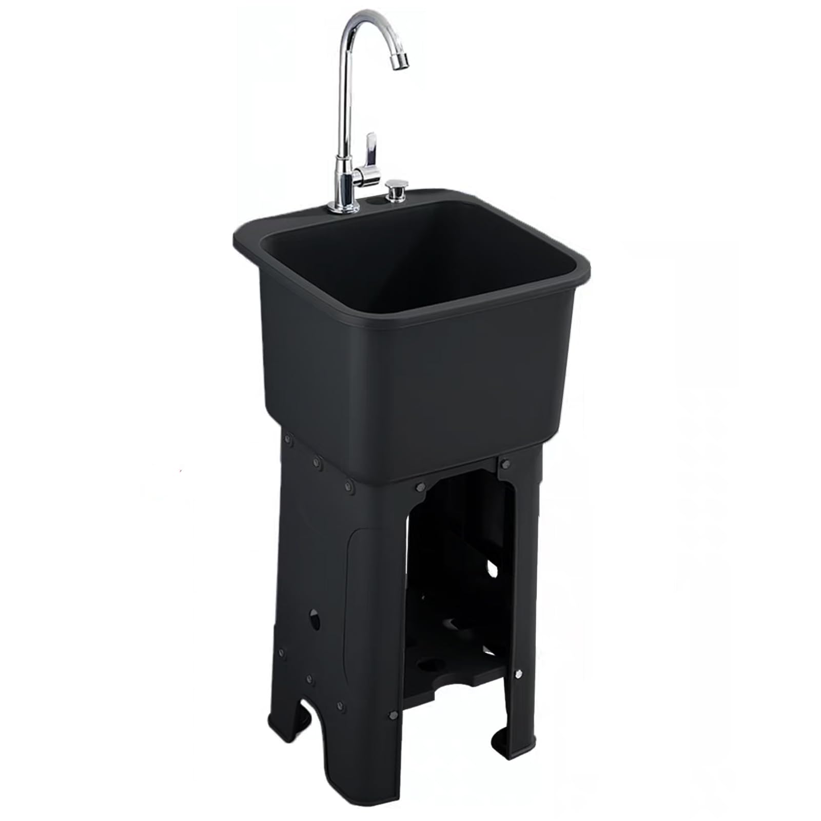 Freestanding Plastic Sink,Commercial Restaurant Kitchen Sink,Single Basin Kitchen Sink,with Faucet and Drainboard(40X40X76.5cm/15.7X15.7X30.1inch,black)
