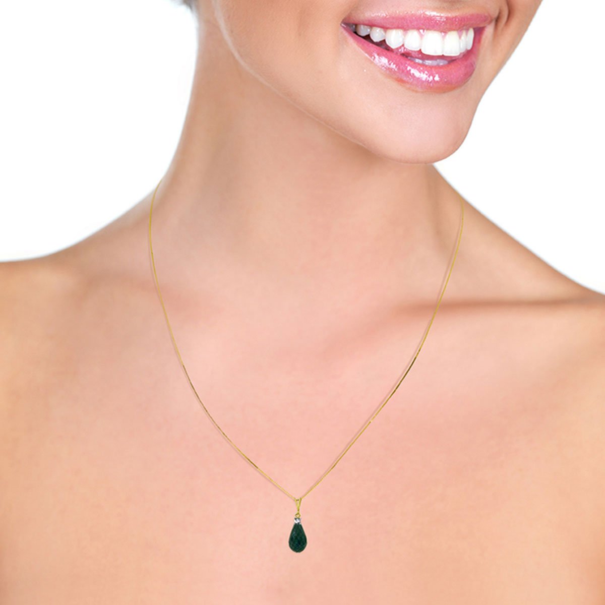 Galaxy Gold GG 14k Solid Gold 18" Necklace with briolette Emerald COLOUR GREEN SAPPHIRE Pendant